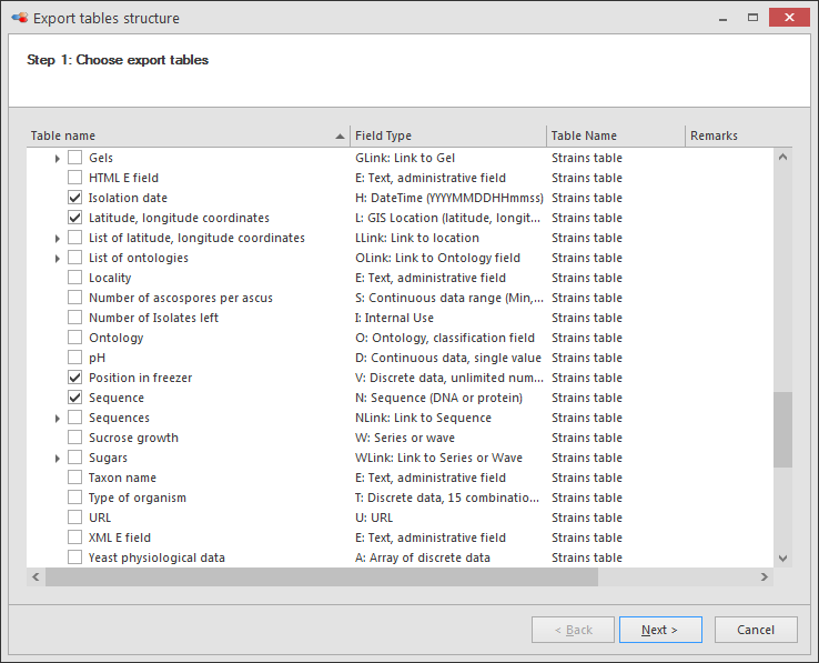 Export Tables Structure